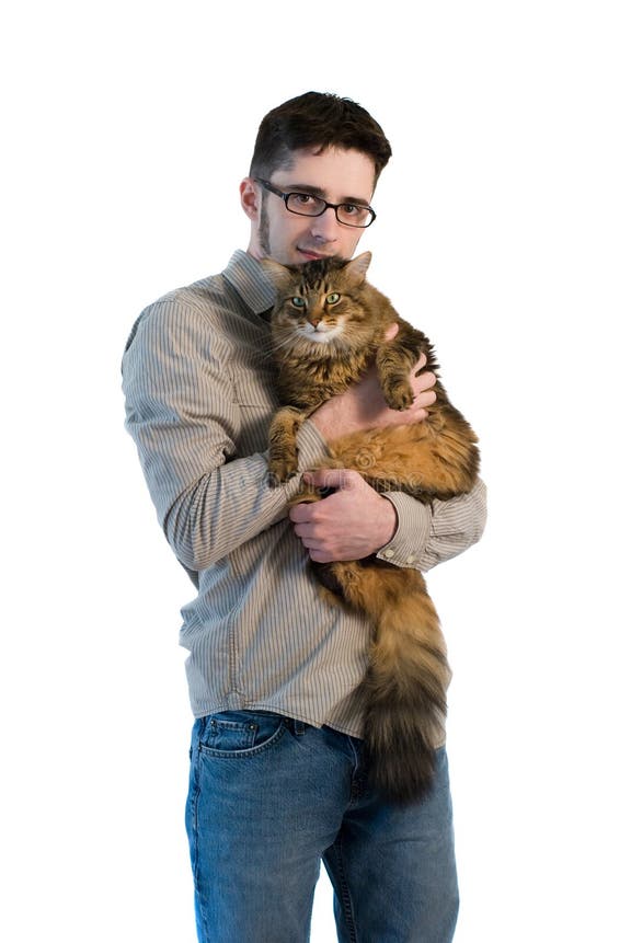 Man with maine coon cat stock image. Image of holding - 9061777