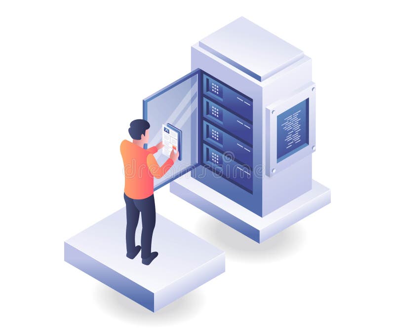 The Man is Maintaining the Health of the Server Computer Stock Vector ...