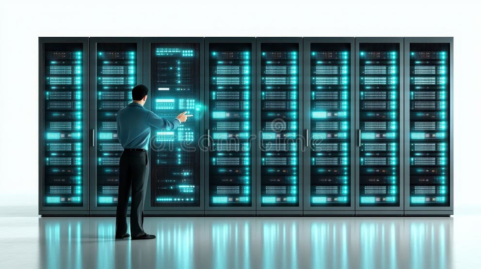 Man Maintaining Server Infrastructure in Modern Data Center Stock ...