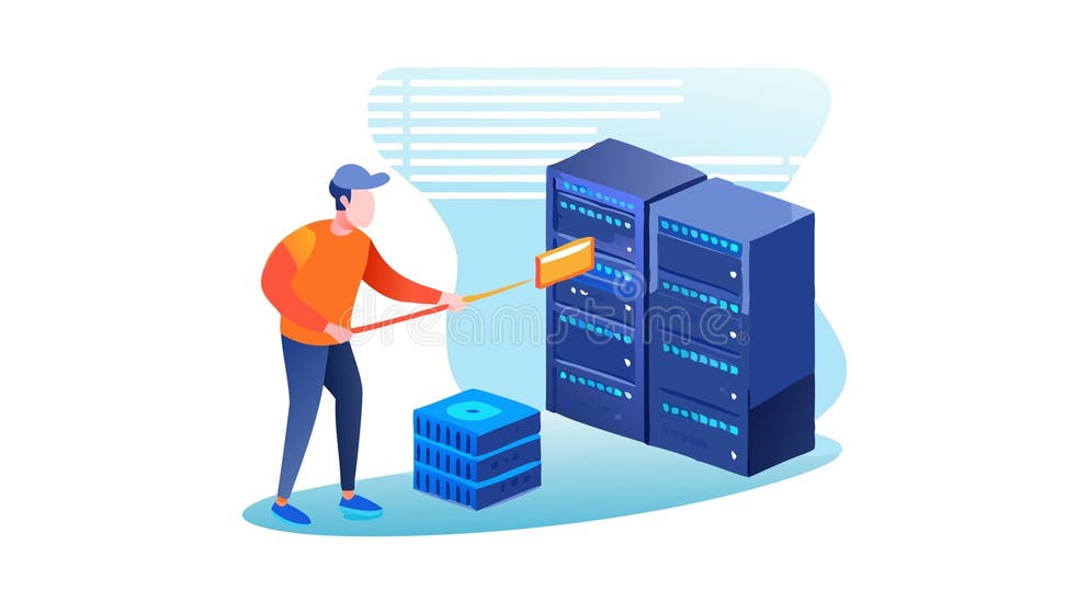 Man Maintaining Server Rack, it Infrastructure and Support, Vector ...