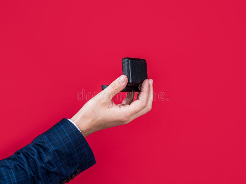 Man Make Marriage Proposal Holding in Hand Gift Box with Engagement ...
