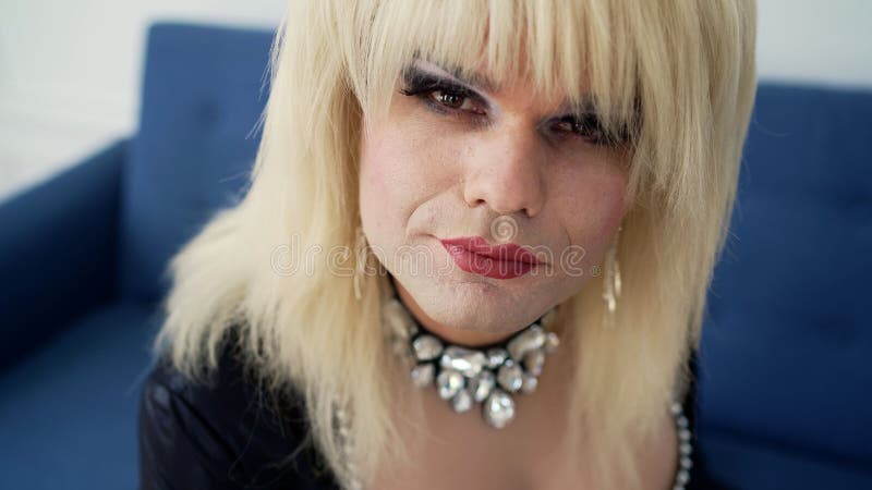 Man With Make Up In The Mirror Travesty Diva A Drag Queen Poses In Front Of A Mirror Stock