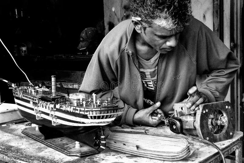 Man Makes Handmade Model Boat Editorial Photo - Image of small ...