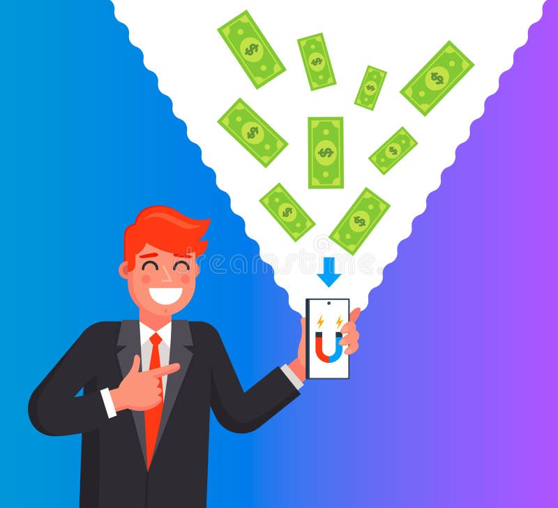 Man Makes Money Using a Mobile Phone. Stock Vector - Illustration of ...