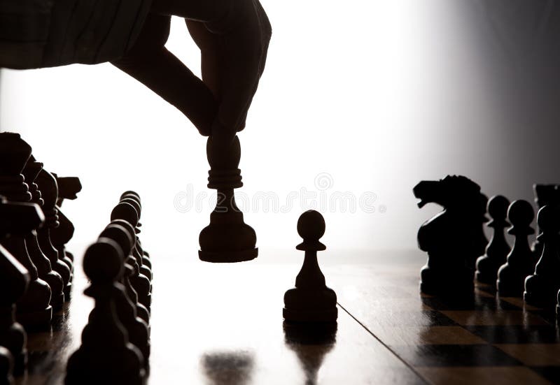 Silhouette Hand Making Chess Move Stock Photo - Image of board ...