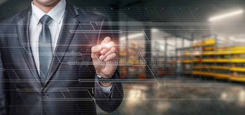 A Man Makes Plan Adjustments on a Virtual Computer Stock Image - Image ...