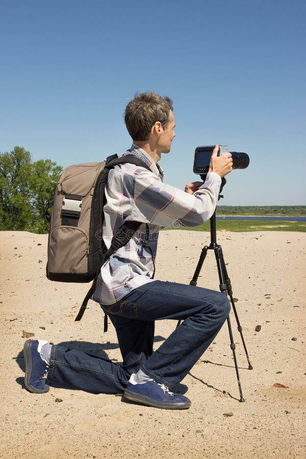 Man Makes a Video on Natural Landscape Stock Photo - Image of video ...
