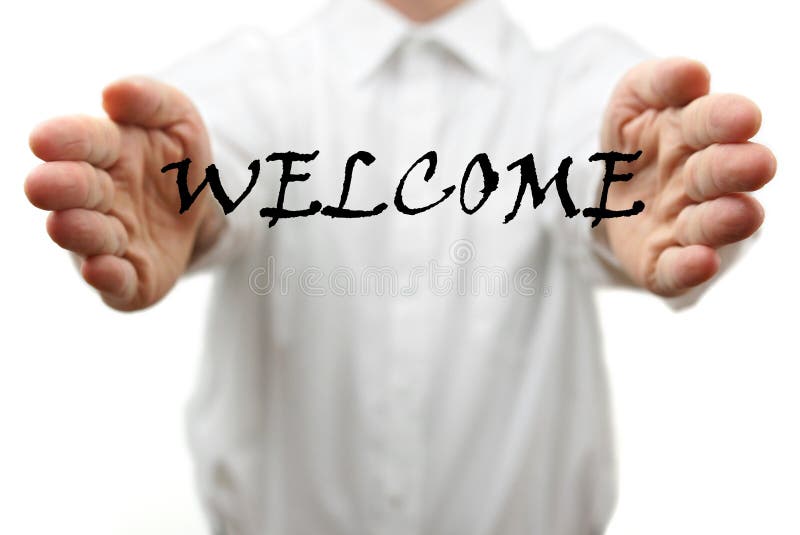 Hands holding WELCOME stock image. Image of character - 30613973