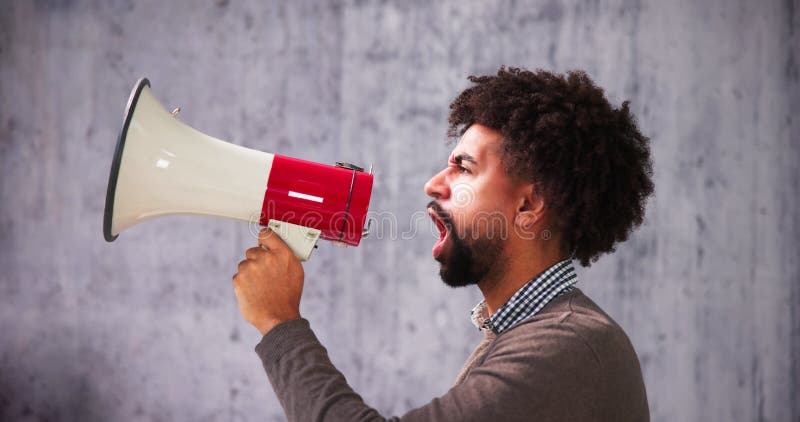Man Making Announcement stock photo. Image of attention - 267722760