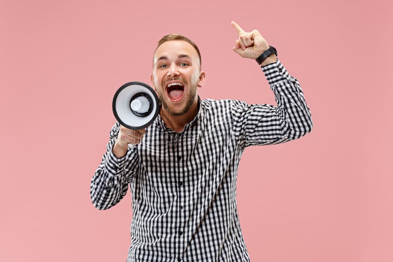 Man Making Announcement with Megaphone Stock Photo - Image of lovely ...