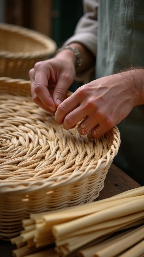 Man is Making a Basket Out of Straw Stock Image - Image of woven, work ...