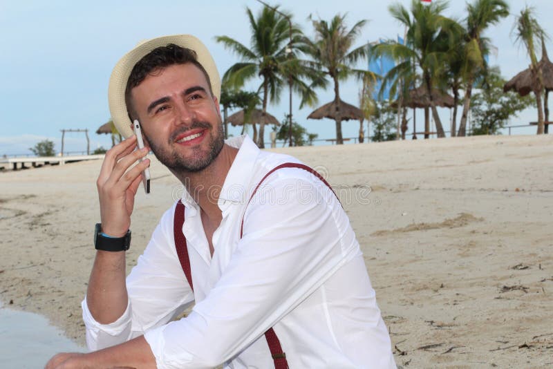 Man Making a Call from the Beach Stock Photo - Image of holidays, cute ...