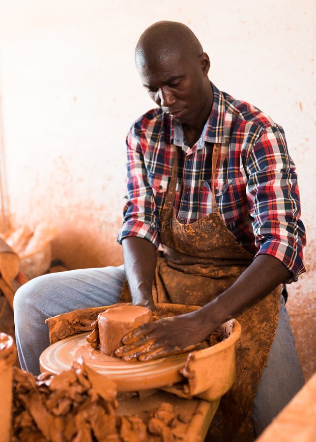 Man Making Ceramics on Pottery Wheel Stock Photo - Image of creation ...