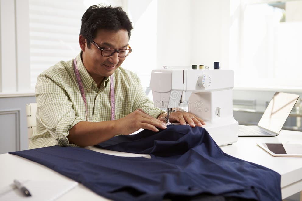 Man Making Clothes Using Sewing Machine at Home Stock Image - Image of ...