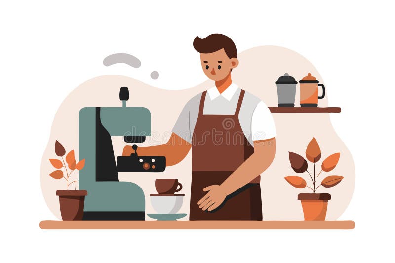 A man making coffee stock vector. Illustration of business - 326232701