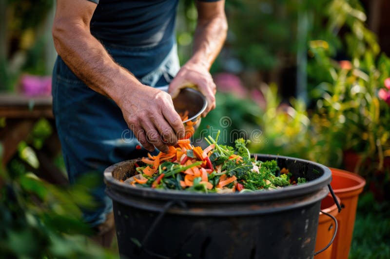 A Man is Making Compost from Kitchen Leftovers Stock Illustration ...