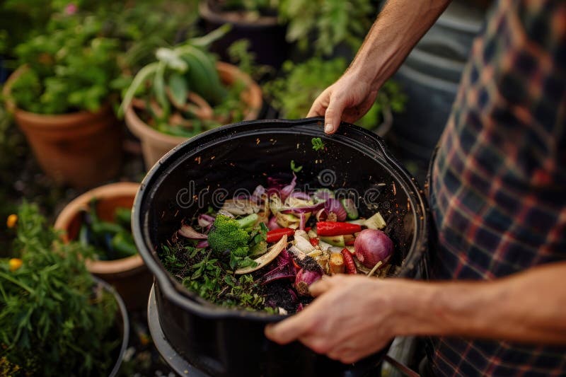 A Man is Making Compost from Kitchen Leftovers Stock Photo - Image of ...