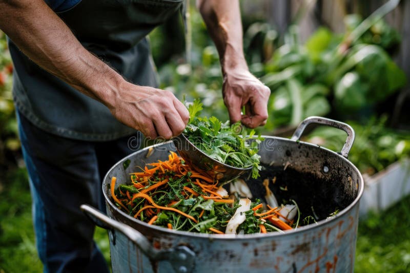 A Man is Making Compost from Kitchen Leftovers Stock Image - Image of ...