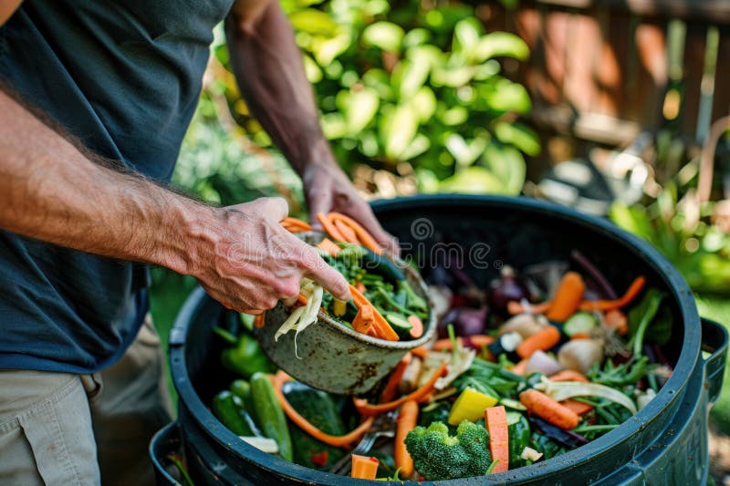 A Man is Making Compost from Kitchen Leftovers Stock Photo - Image of ...