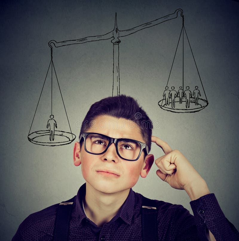 Man Making Decision Scale Above Head People Balance Stock Photos - Free ...