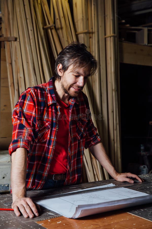 Man Making Draft Plan with Pencil on the Table Stock Photo - Image of ...