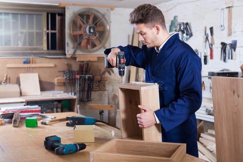 Man Making Drawer at Workshop Stock Photo - Image of finishing ...