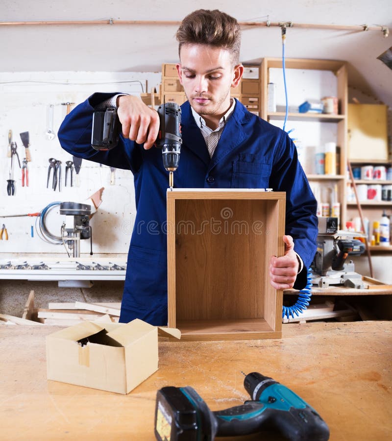 Man Making Drawer at Workshop Stock Photo - Image of finishing ...