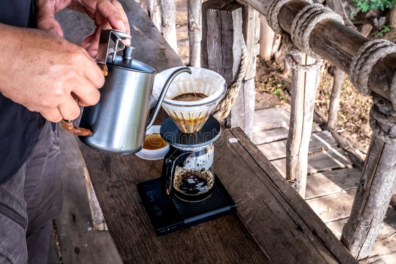 Man Making Drip Coffee with His Hands Stock Image - Image of restaurant ...