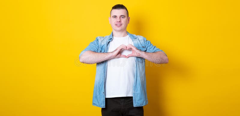Man Making a Hand Heart Frame. Banner Stock Image - Image of concept ...