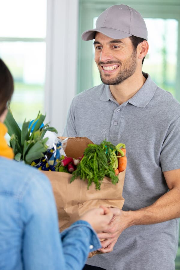 Man Making Home Delivery Organic Vegetable Box Stock Image - Image of ...