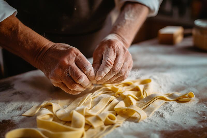 A Man is Making Homemade Pasta on a Table. Generative AI Image. Stock ...