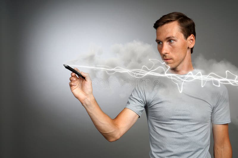 Man Making Magic Effect - Flash Lightning. the Concept of Copywriting ...