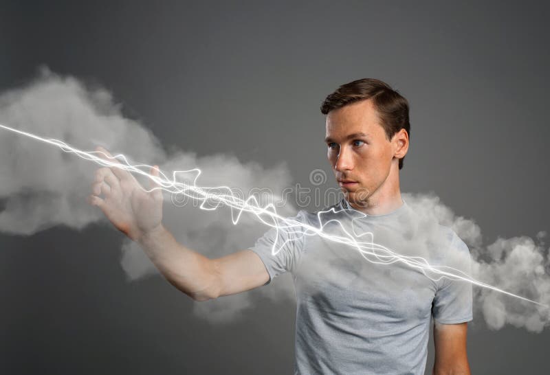 Man Making Magic Effect - Flash Lightning. the Concept of Electricity ...