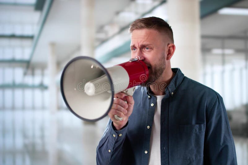 Man Making Megaphone Announcement Stock Image - Image of attention ...