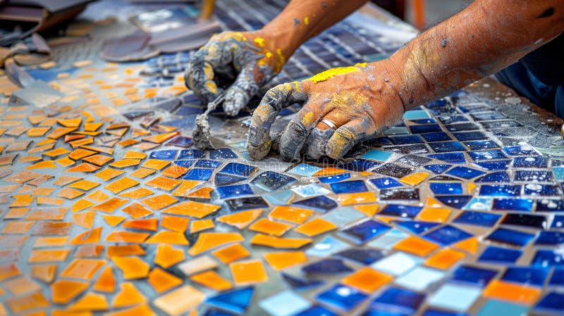 Man Making Mosaic. Process of Making Mosaic Stock Photo - Image of ...