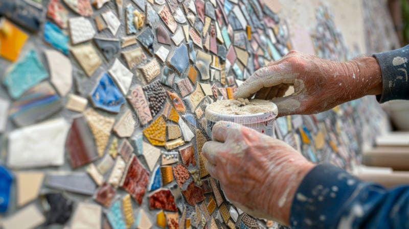 Man Making Mosaic. Process of Making Mosaic Stock Image - Image of ...