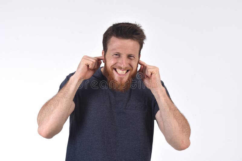 Man Making Noise Hurting Her Ears on White Background Stock Photo ...
