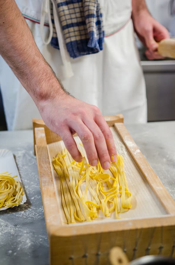 Man Making Pasta Alla Chitarra Stock Image - Image of lunch, flour ...