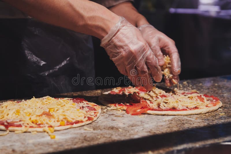 Man Making Pizza at the Kitchen Stock Image - Image of ingredients ...