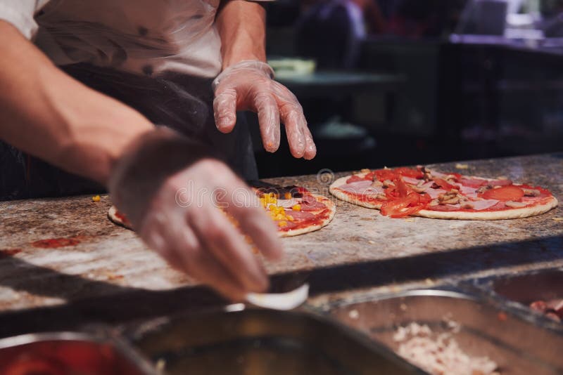 Man Making Pizza at the Kitchen Stock Image - Image of gloved, gourmet ...