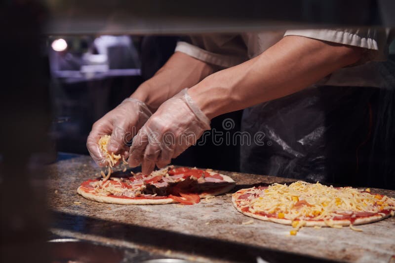 Man Making Pizza at the Kitchen Stock Photo - Image of calories, cooked ...