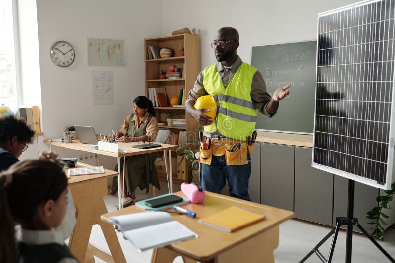 Man Making Presentation of Solar Panel Stock Photo - Image of career ...