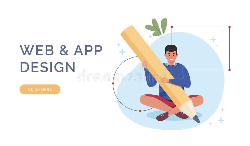 Man Making Redesign. Guy Character with Big Pencil Creating Redesigning ...