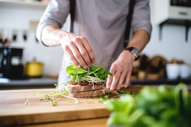 Man Making Sandwich with Sprouted Grain Bread Stock Photo - Image of ...