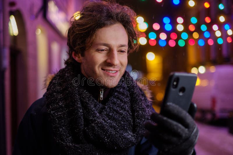 Man Making Selfie on a Cold Winter Evening Stock Photo - Image of ...