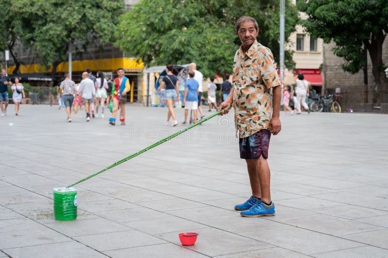 Man Making Soap Bubbles Street Barcelona Spain Stock Photos - Free ...