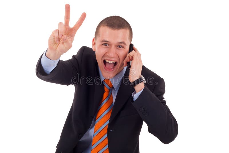Man Making Victory Sign on Phone Stock Image - Image of alone, portable ...