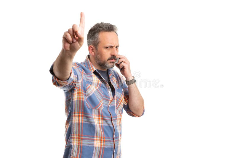 Man Making Wait Gesture Talking on Phone Stock Photo - Image of call ...