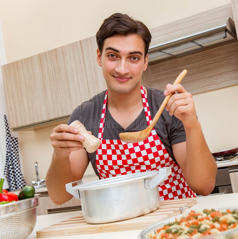 Man Male Cook Preparing Food in Kitchen Stock Image - Image of dinner ...