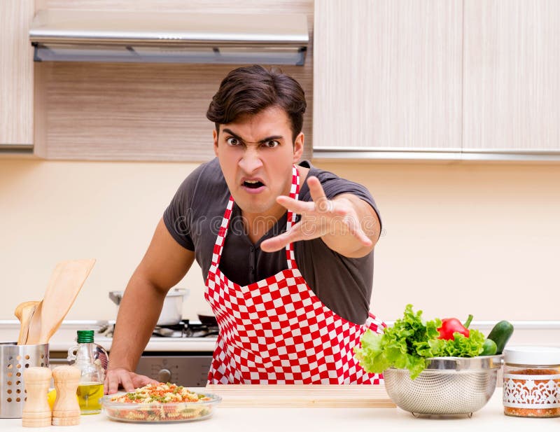 Man Male Cook Preparing Food in Kitchen Stock Photo - Image of ...
